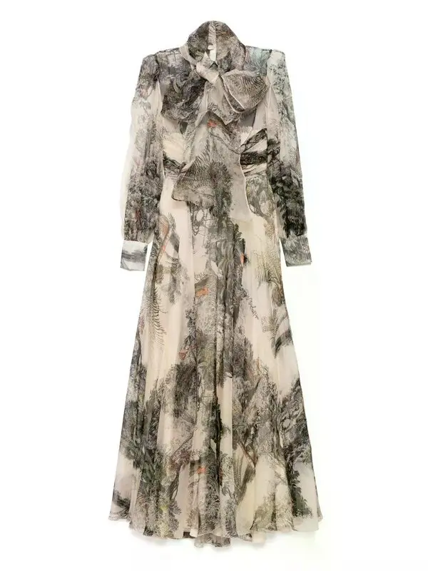 ISABEL SANCHIS Landscape Print Organza Gown