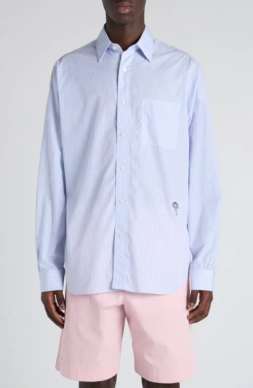 Bottega Veneta Stripe Cotton Poplin Button-up Shirt - 9006 White/ Blue