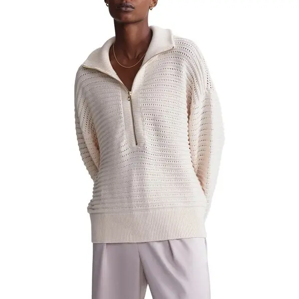 Varley Tara Pointelle Half Zip Sweater