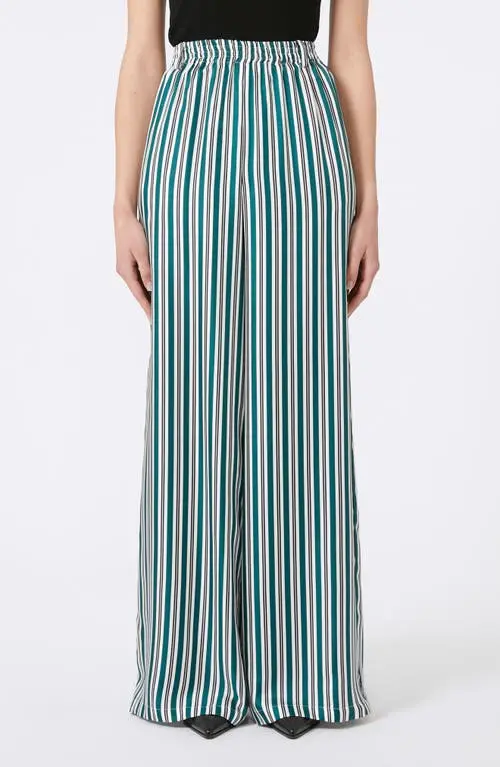 Max Mara Ladino Stripe Wide Leg Silk Pants