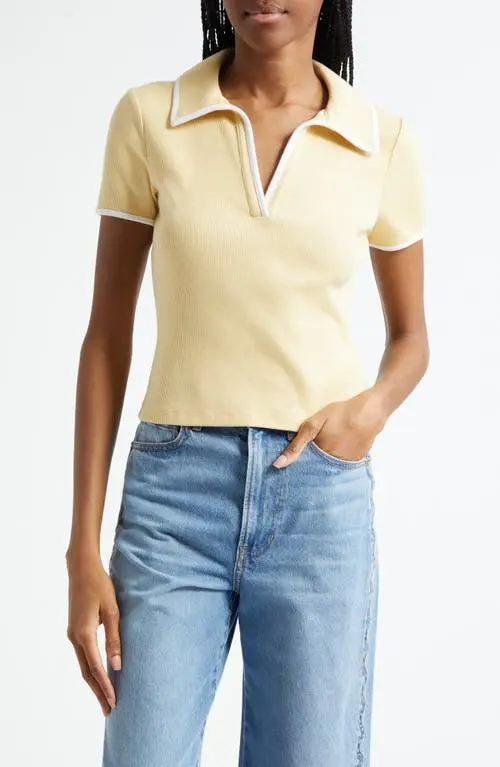 Veronica Beard Kearney Contrast Trim Rib Polo - Chamomile