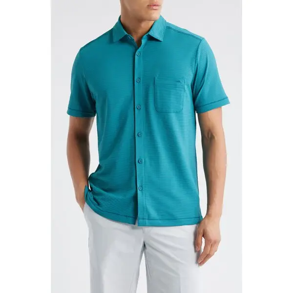 Tommy Bahama Costa Wave Camp Short Sleeve Button-up Shirt - Largo Teal