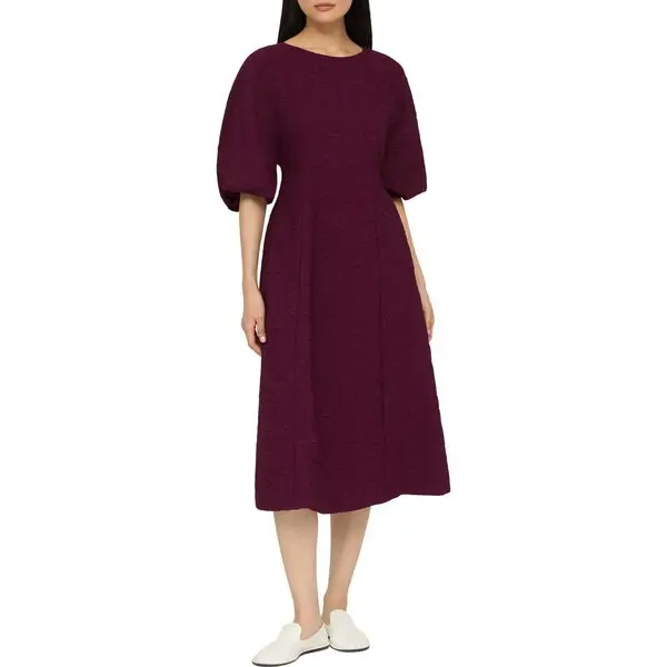 Lafayette 148 New York Matelassé Jacquard Midi Dress With Balloon Sleeves