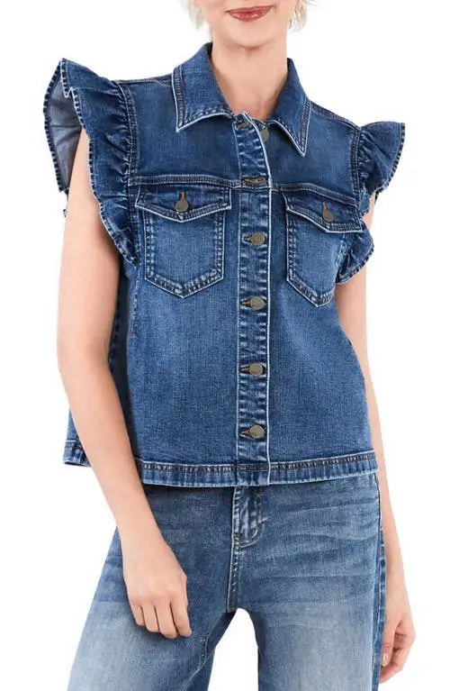 WASH LAB DENIM Ruffle Denim Vest