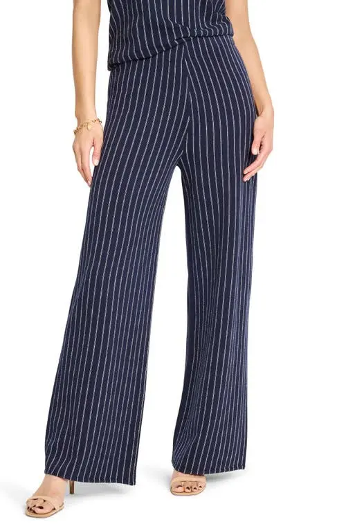 NIC+ZOE Destination Stripe Knit Wide Leg Pants - Indigo Multi