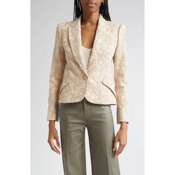 L'Agence Jennah Floral Jacquard Blazer - Neutral Crinkle Twill