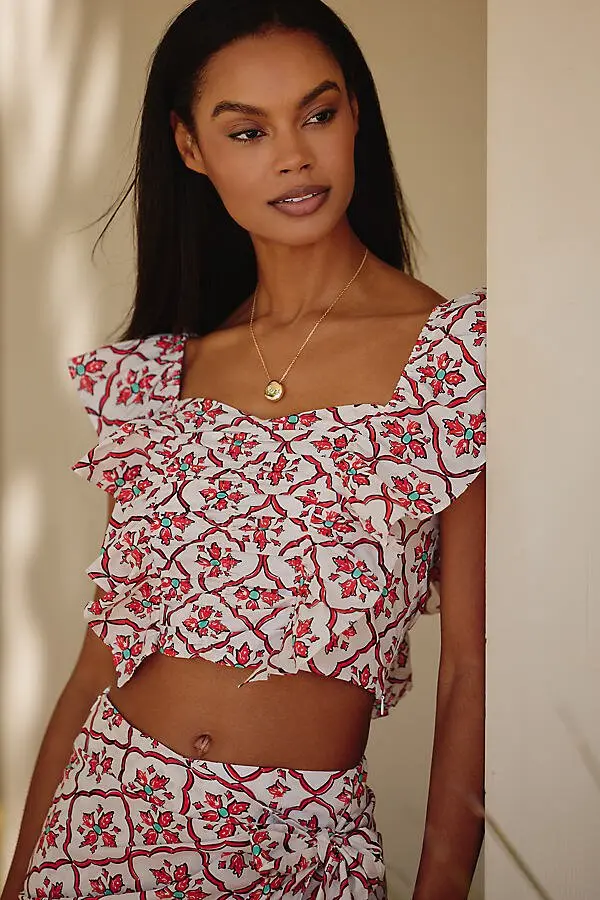 RO'S GARDEN Caracas Cotton Flutter-sleeve Blouse