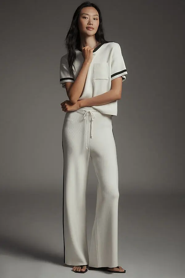 Maeve Knit Side-stripe Track Pants - Black & White Pattern