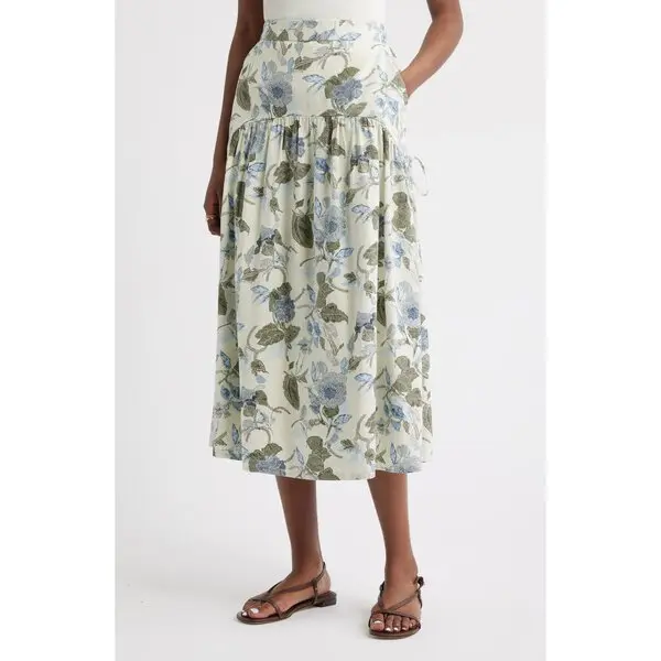 Treasure & Bond Tiered Linen-blend Midi Skirt