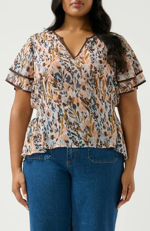ESTELLE Floral Flutter-sleeve Top