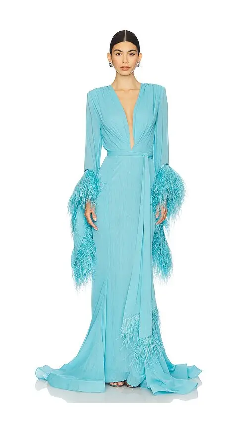 Bronx And Banco Geisha V-neck Gown - Teal