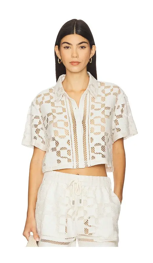 Simkhai Makaia Cropped Button Down Shirt - White Multi