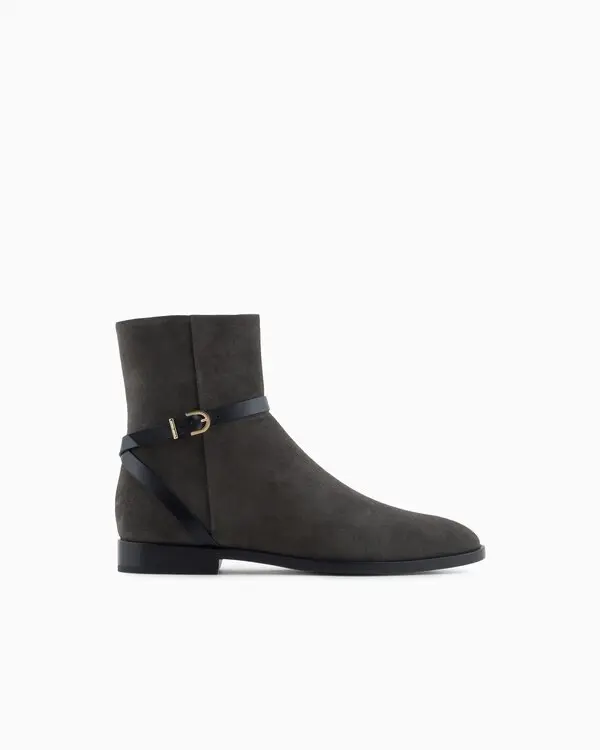 Giorgio Armani Suede And Calfskin Ankle Boots - Grey