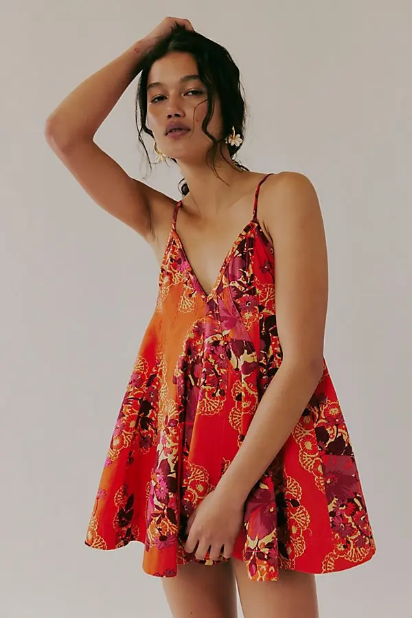 Free People Zenni Printed Romper - Guava Combo
