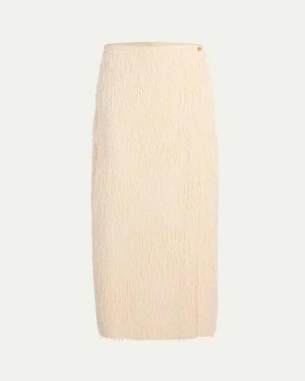 Khaite Quinn Fringe Knit Wrap Skirt - Custard