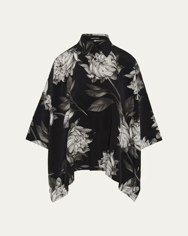 Eskandar Large Peony Print Short-sleeve Shirt