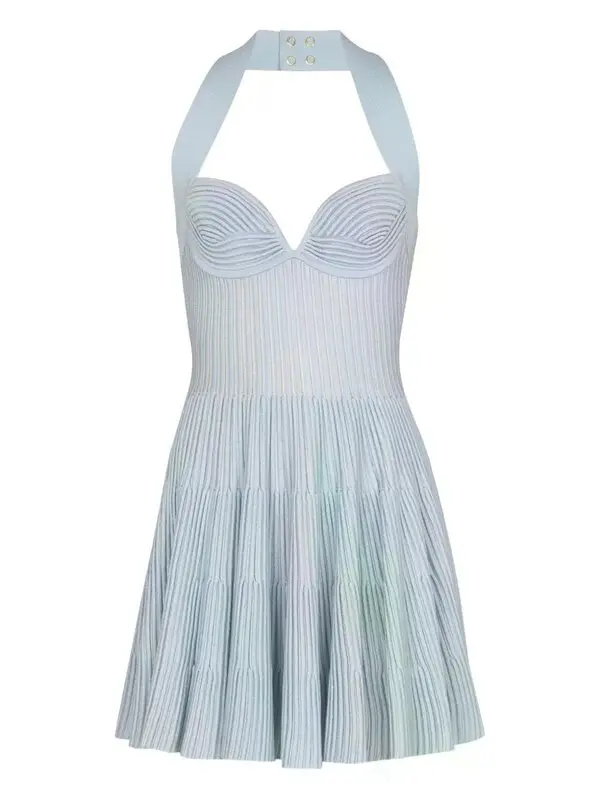 Balmain Knitted A-line Mini Dress - Blue
