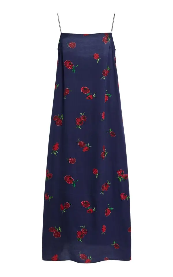 Khaite Sicily Printed Silk Midi Dress - Navy