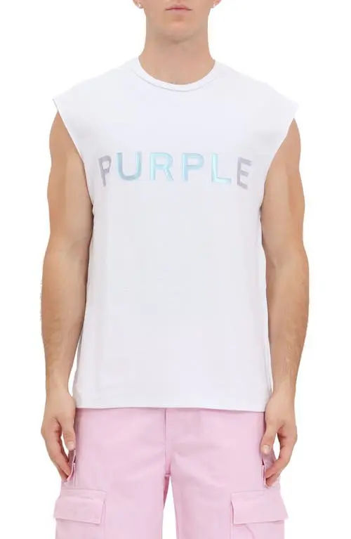 PURPLE BRAND Textured Jersey Sleeveless Graphic T-shirt - White