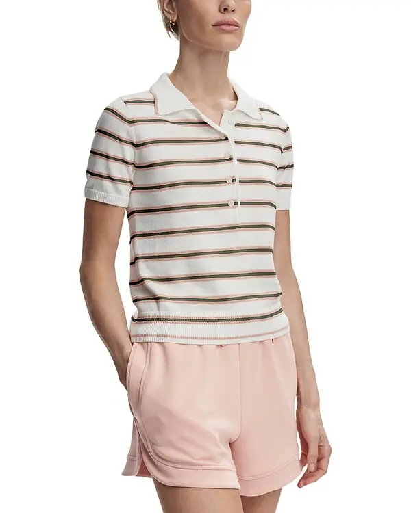 Varley Faustine Striped Polo Top - White Pink Ivy Stripe