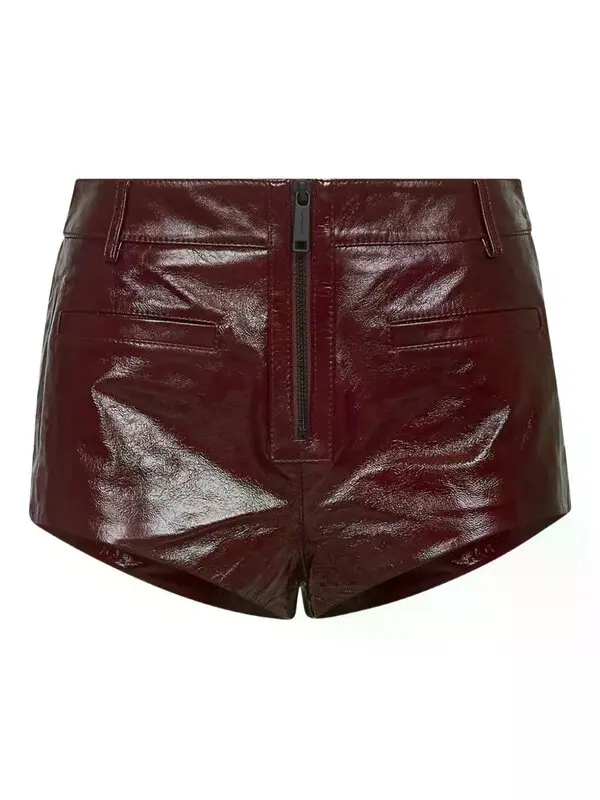 SELF-PORTRAIT Craqué Leather Shorts - Burgundy
