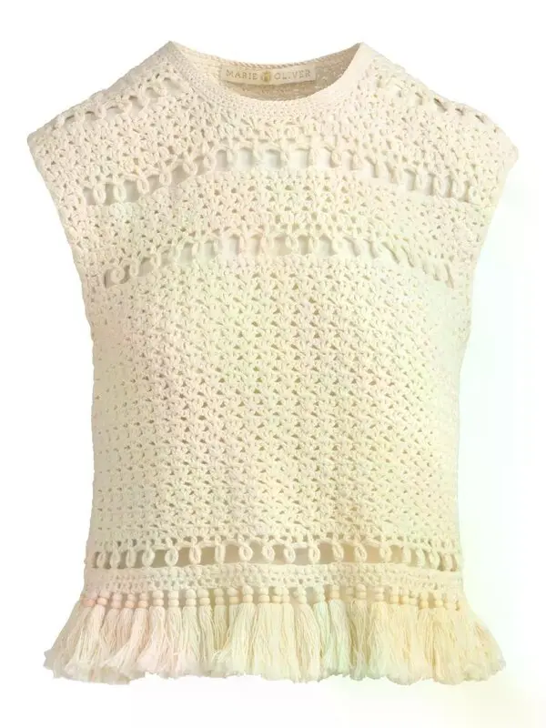 MARIE OLIVER Mira Fringe-hem Crochet Top - Neutrals