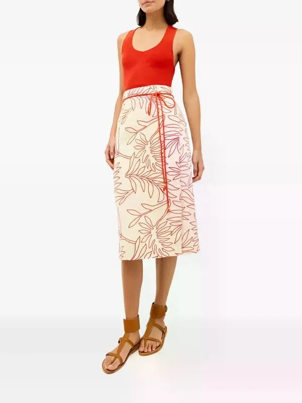 MARIE OLIVER Leaf-print Midi Skirt - White