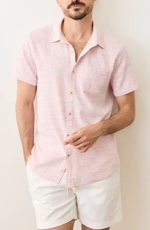 Marine Layer Classic Stripe Short Sleeve Stretch Cotton Selvage Button-up Shirt - Pink Mini Stripe
