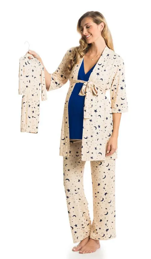 EVERLY GREY Analise During & After 5-piece Maternity/nursing Sleep Set For Mom & Baby - Twinkle