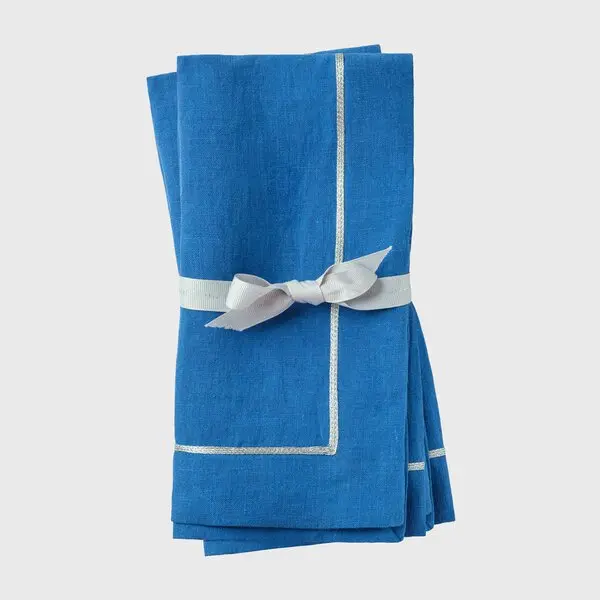 JOANNA BUCHANAN Silver Trim Dinner Napkins - Blue