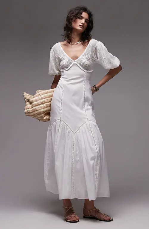 Topshop Puff Sleeve Mixed Media Maxi Dress