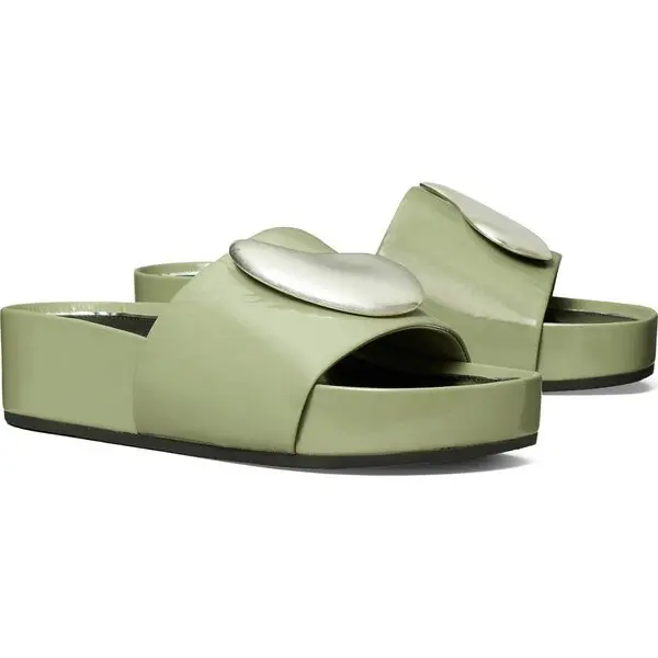 Tory Burch Patos Platform Slide Sandal - Light Jade / Silver