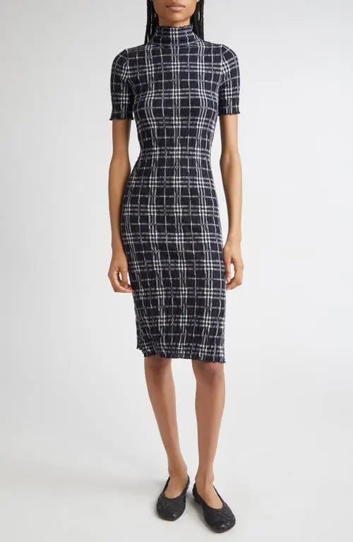 Burberry Check Wool Blend Turtleneck Dress