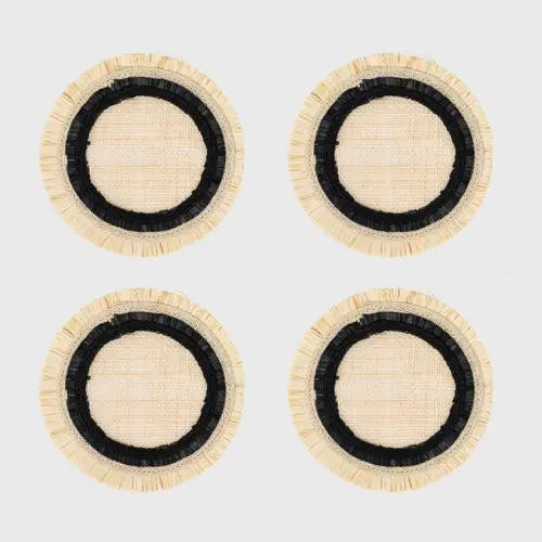 JOANNA BUCHANAN Ruffle Edge Straw Coasters - Black