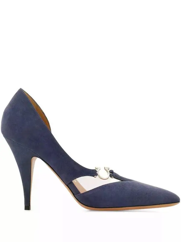 FERRAGAMO 95mm Gancini Suede Pumps - Blue