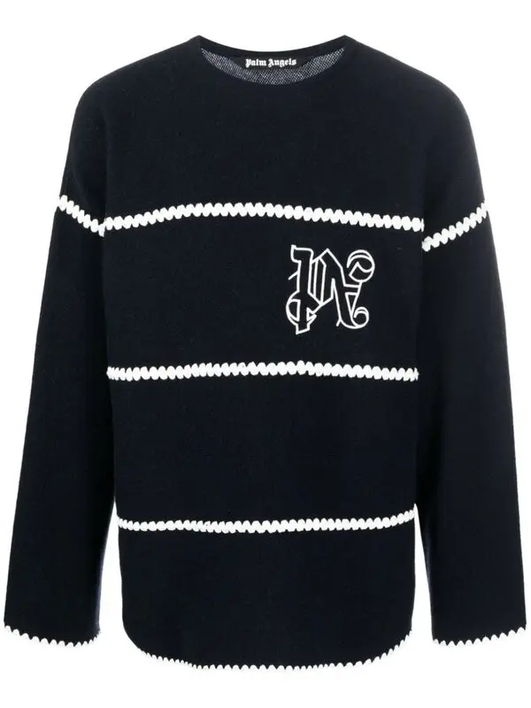 Palm Angels Knit Wool Blend Pullover - Blue