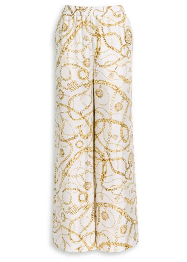 Balmain Printed Silk Wide Leg Trousers - White