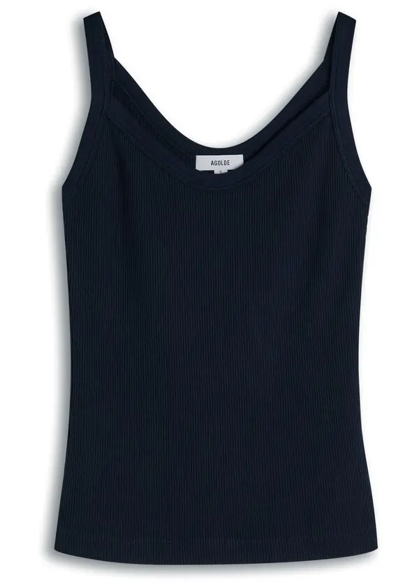 AGOLDE Ribbed Cotton-blend Tank - Navy