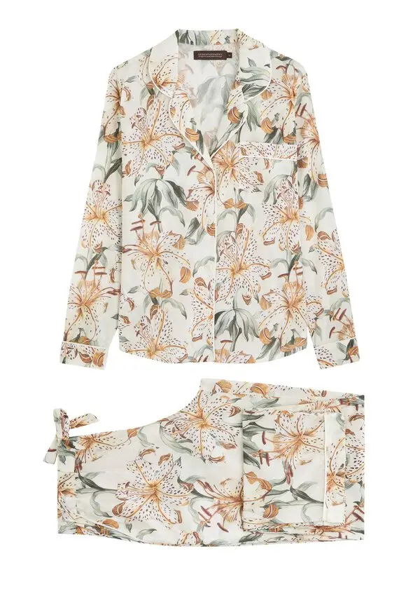 Desmond & Dempsey Floral-printed Cotton Pyjama Set