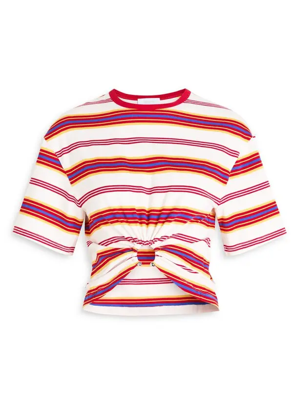 Rabanne Striped Gathered Stretch-cotton T-shirt - Stripe