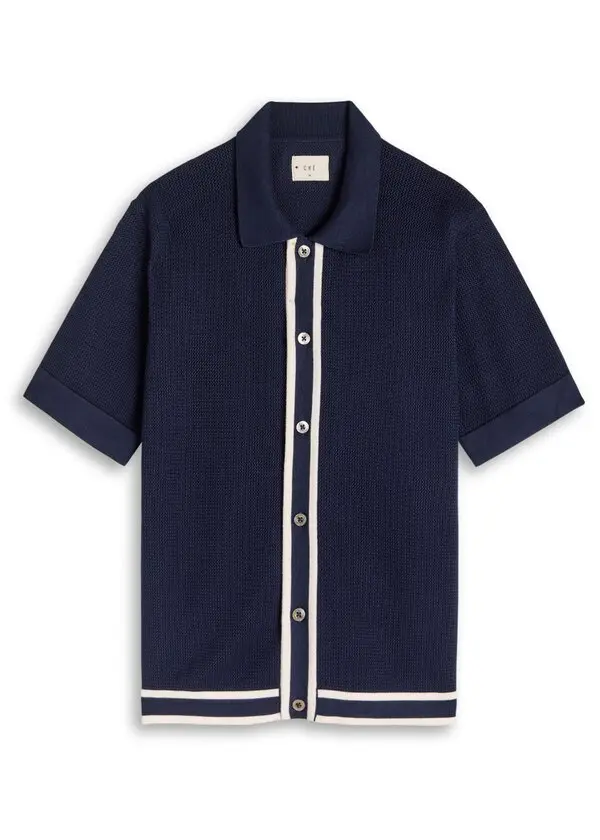 CHE George Striped Open-knit Polo Shirt