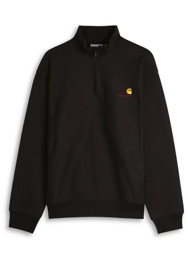 Carhartt Work In Progress Logo-embroidered Half-zip Sweatshirt - Black