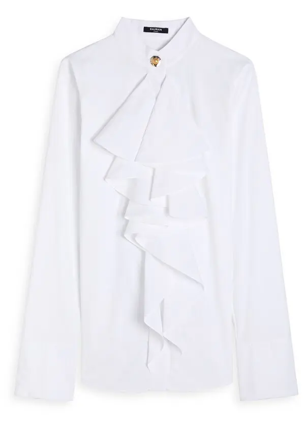 Balmain Ruffled Cotton-poplin Blouse