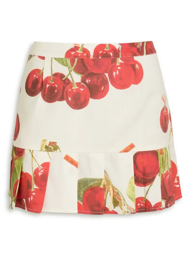 HOUSE OF SUNNY Cherry Print Pleated Mini Skirt