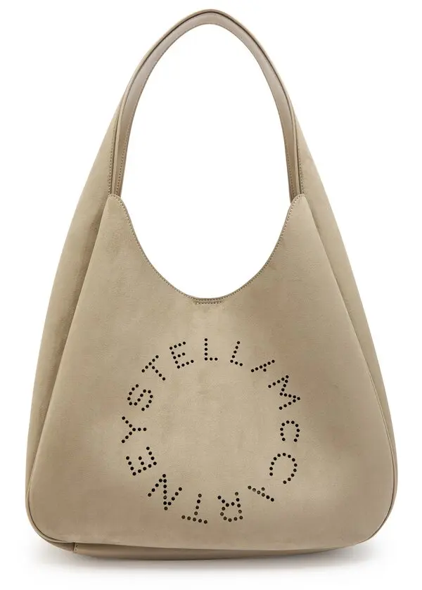 Stella McCartney Logo Faux Suede Shoulder Bag - Khaki