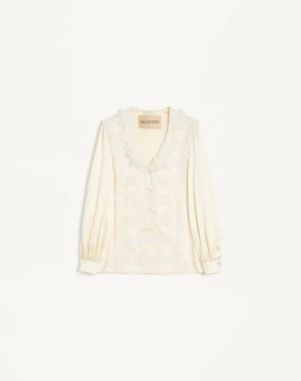 ValentinoGaravani Crepe Satin Shirt With Lace Inserts - Gardenia