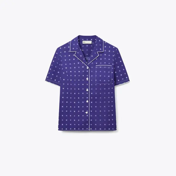 Tory Burch Twill Camp Shirt - Ballpoint Ink Nothing Ditsy