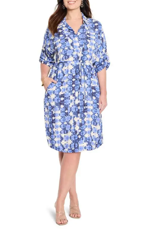 NIC+ZOE Shibori Stone Tie Belt Shirtdress