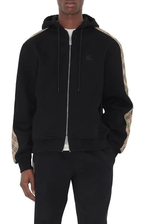 Burberry Ekd Embroidered Check Trim Full Zip Hoodie