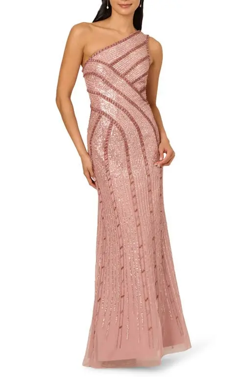 Adrianna Papell Beaded One-shoulder Gown